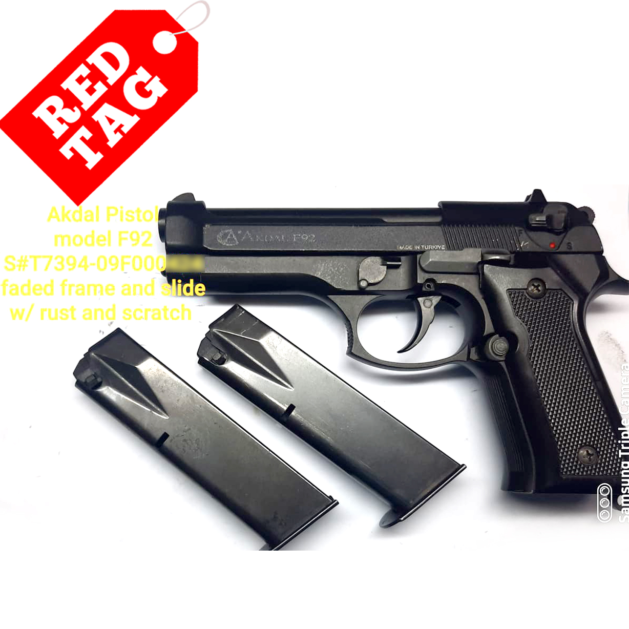 Akdal F92, 9mm, Blue, 15 rounds *Faded frame and slide with rust and ...