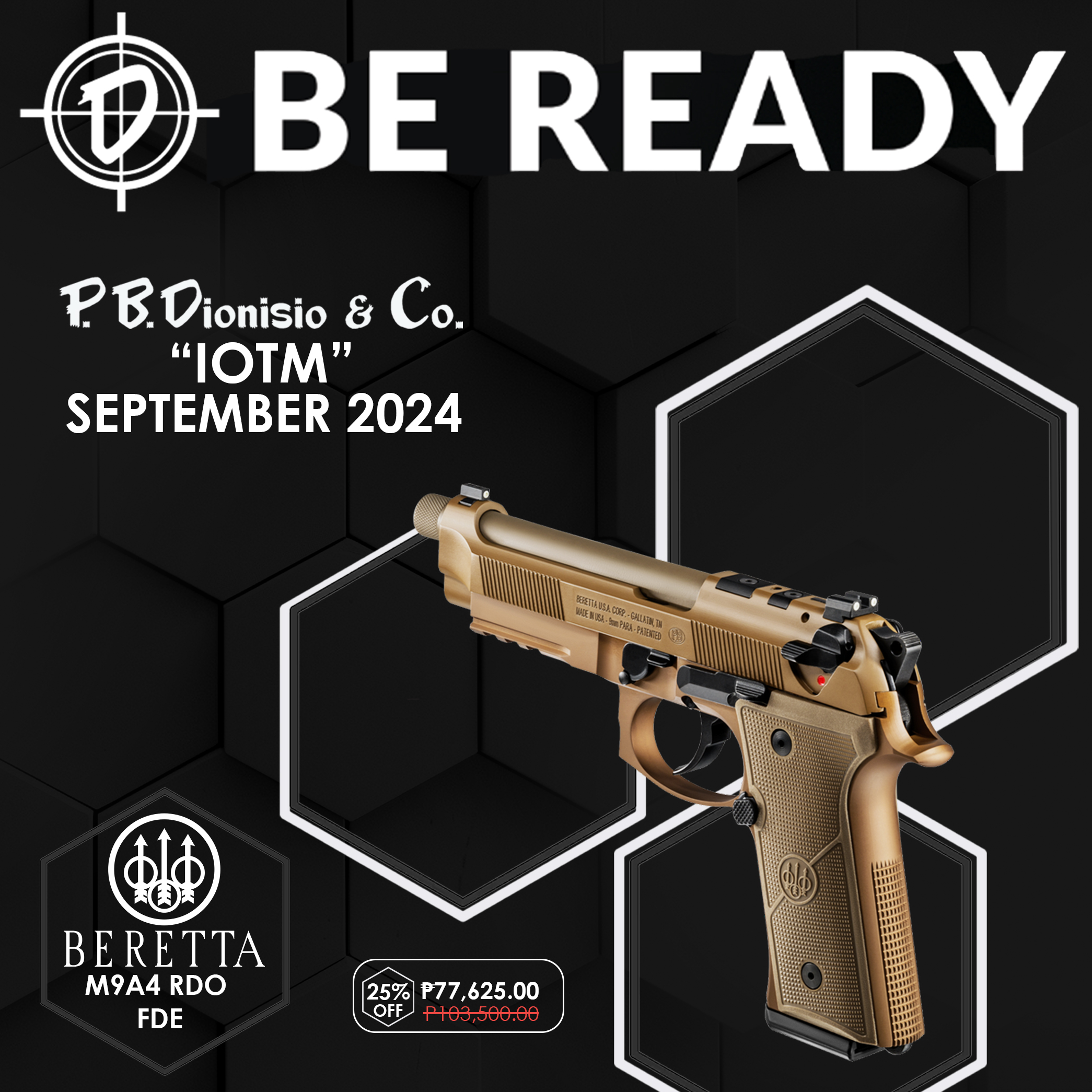 BERETTA Pistol M9A4 RDO Flat Dark Earth Cal.9mm, 17+1 rds., 5.1" bbl ...